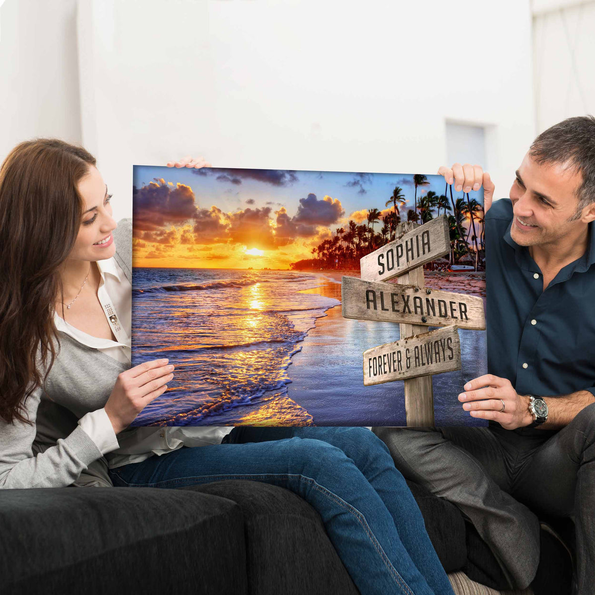 Ocean Sunset Multi-Names Premium Canvas – Celebrity Pair