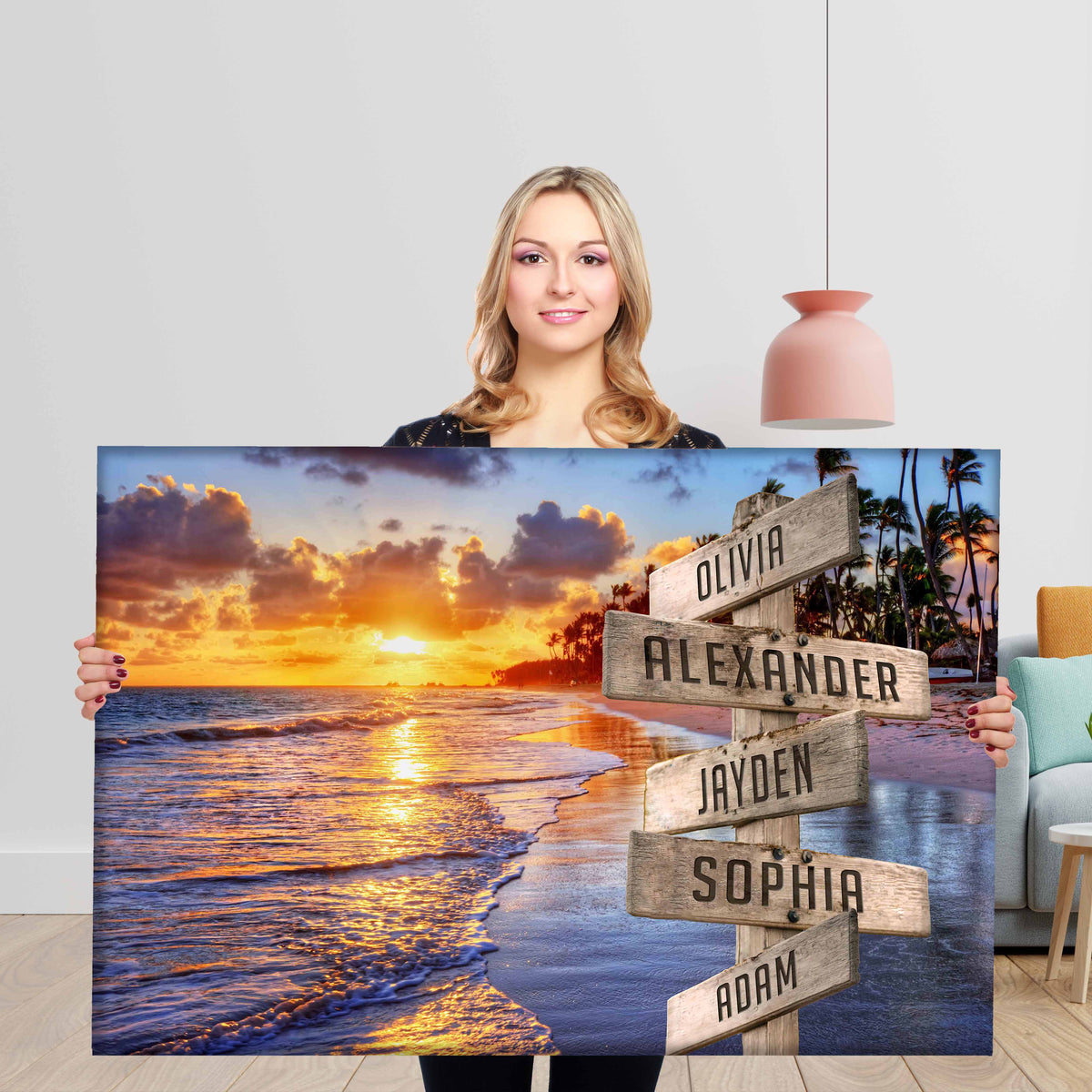 Ocean Sunset Multi-Names Premium Canvas – Celebrity Pair