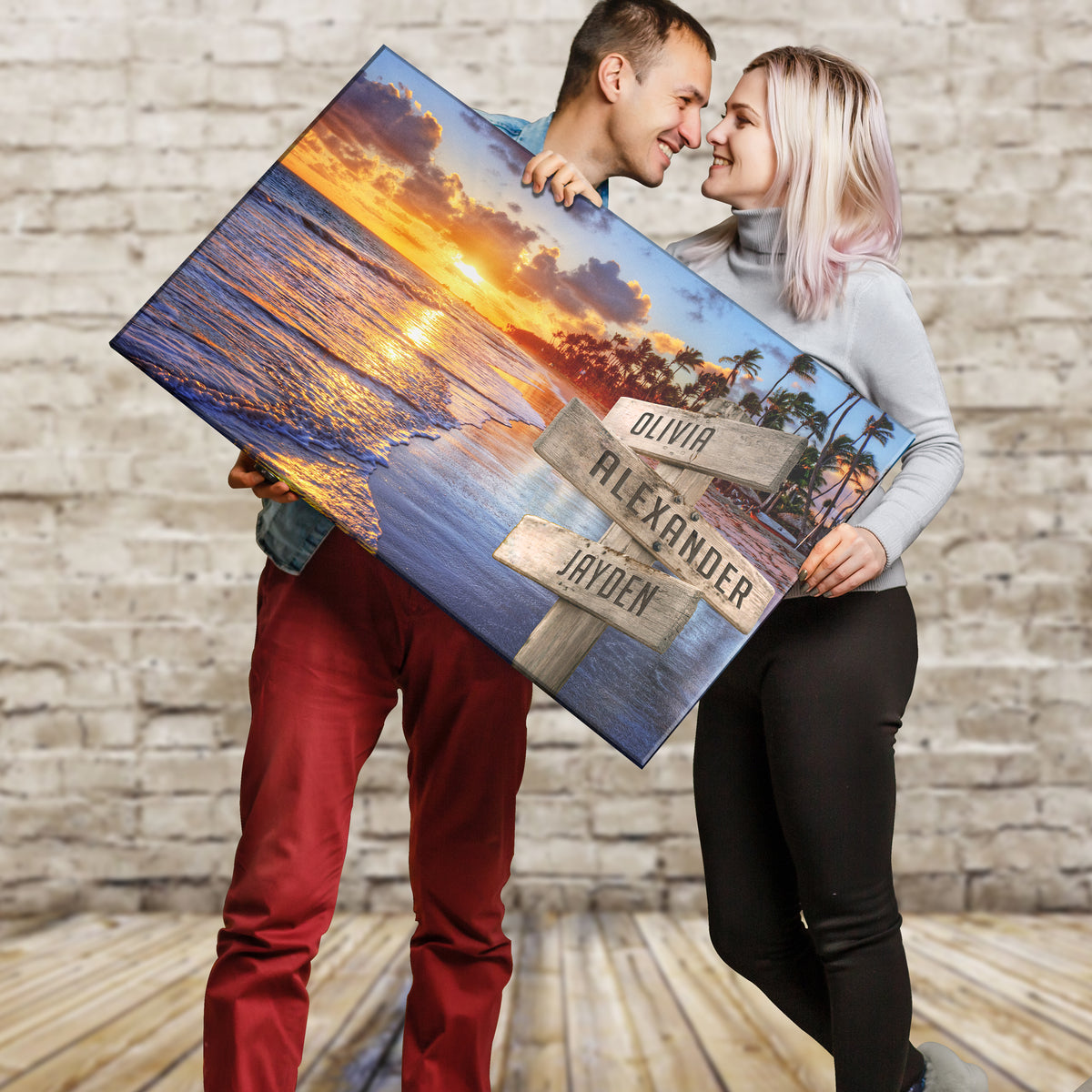 Ocean Sunset Multi-Names Premium Canvas – Celebrity Pair